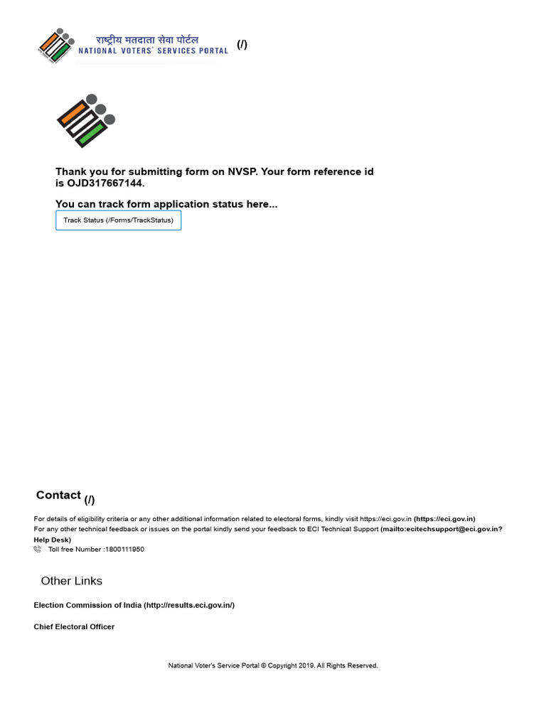Thank You For Submitting Form On NVSP. Your Form Reference Id Is OJD317667144. You Can Track ...