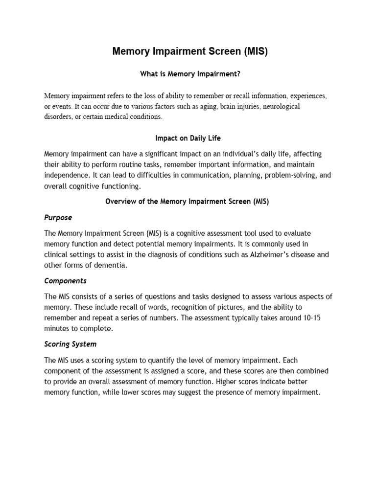 Memory Impairment Screen. | PDF | Memory | Amnesia