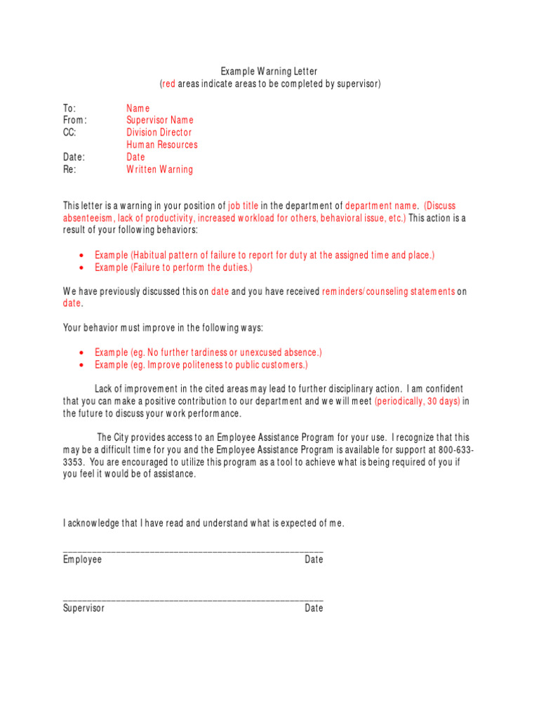Employee Warning Letter Template | PDF | Career & Growth
