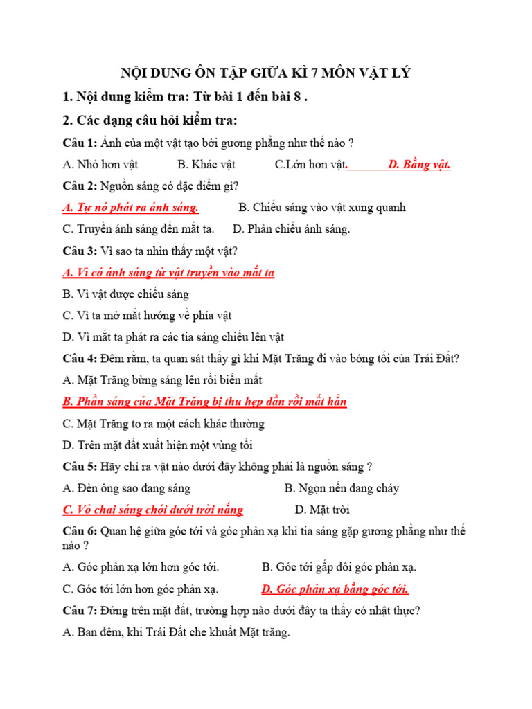 Nội Dung Ôn Tập Giữa Kì 7 Môn Vật Lý.docxbản Chuẩn | PDF