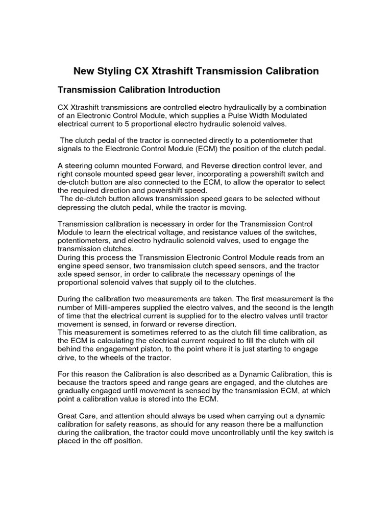 New Generation CX Xtrashift Transmission Calibration | PDF | Clutch ...