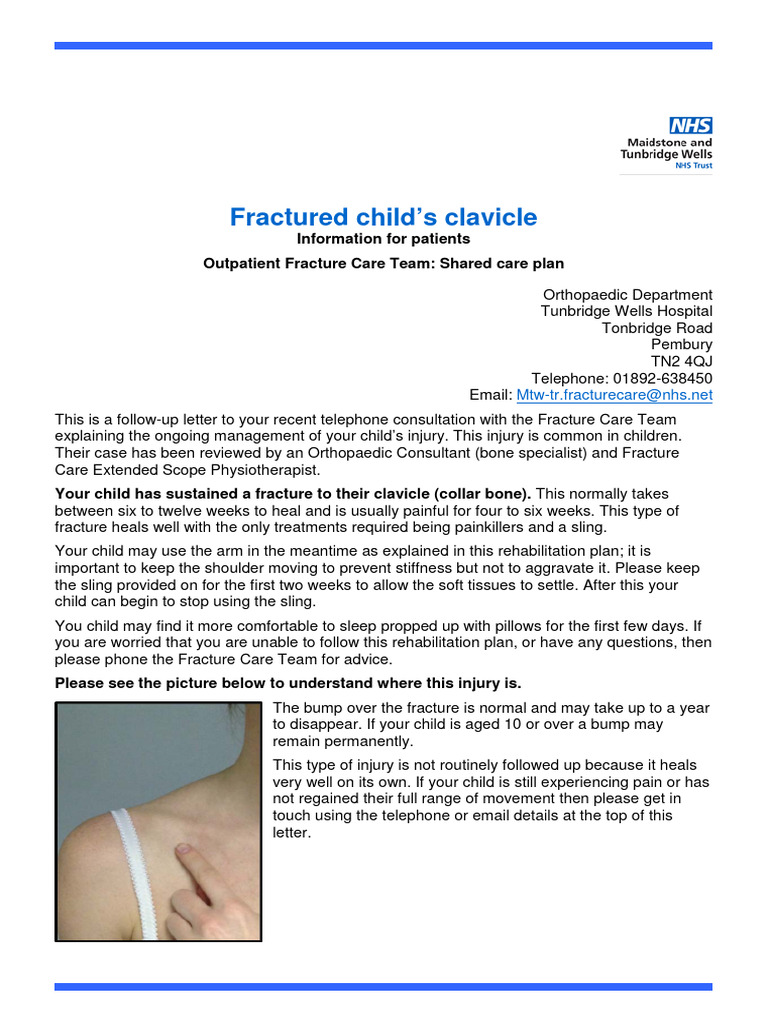 Clavicle Fractured Childsstandard Print Leaflet RWF To Lea Pat 232.0 ...