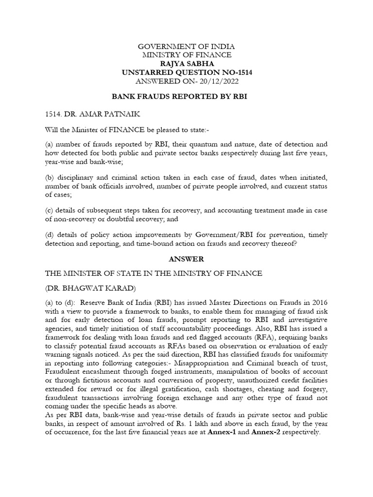 RBI Bank Fraud Reports Overview | PDF | Fraud | Bankruptcy