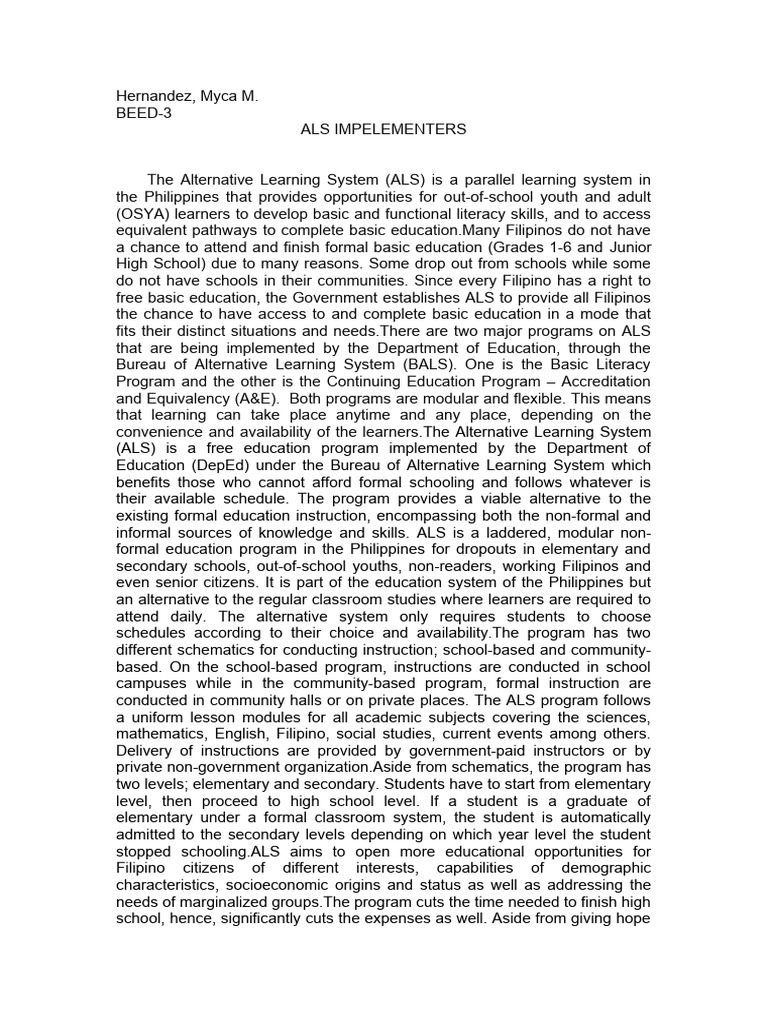 ALS IMPLEMENTERS. Doc. Luisito Cantos | PDF | Educational Technology | Literacy