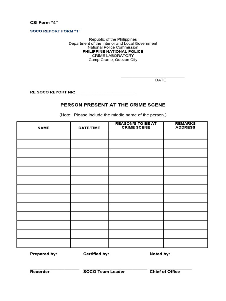 CSI Form 4 SOCO Report Forms | PDF | Optical Devices | Imaging