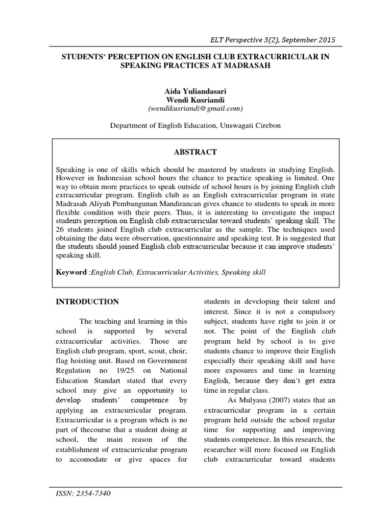 en Students Perception On English Club Extr | PDF | Reading Comprehension | Likert Scale