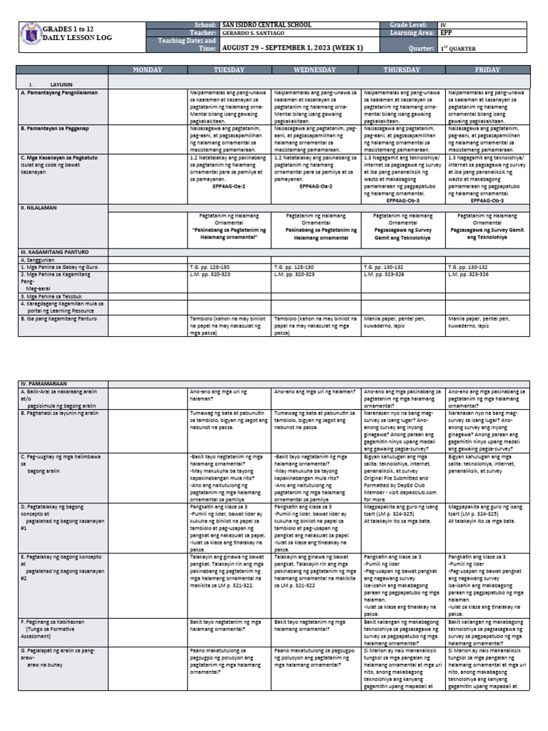 DLL - Epp 4 - Q1 - W1 | PDF