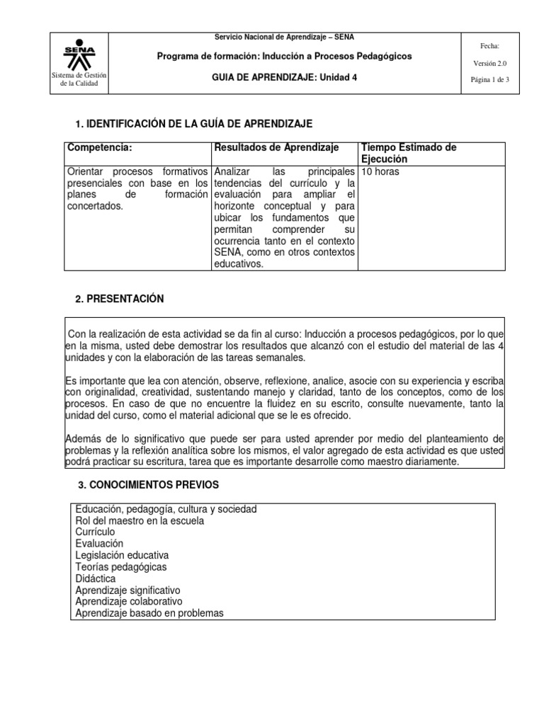 Guía de Aprendizaje Unidad 4 | PDF | Plan de estudios | Aprendizaje Guía de Aprendizaje Unidad 4 | PDF | Plan de estudios | Aprendizaje