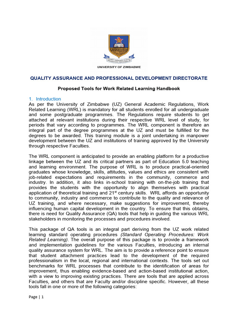 Tools For Work Related Learning - (For Field-Testing 2024) | PDF ...