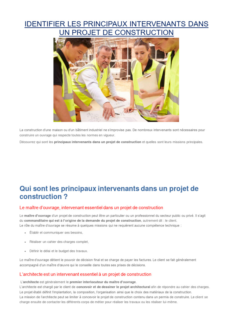 Principaux intervenants en construction | PDF | Génie géotechnique ...