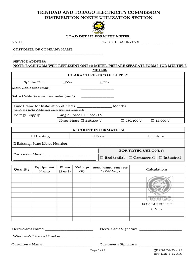 Customer Load Detail Form New-Converted - North | PDF | Electrician ...