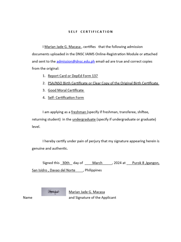 Self Certification | PDF