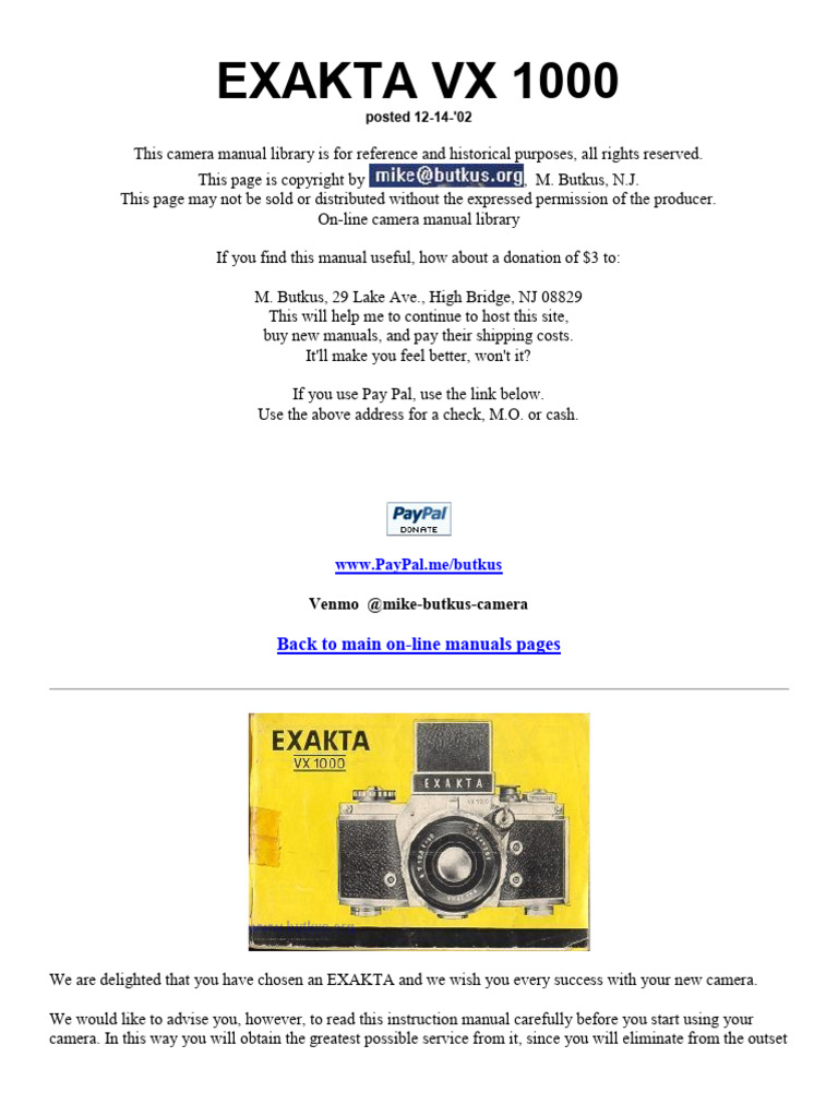 Exakta vx1000 Manual | PDF | Flash (Photography) | Shutter Speed