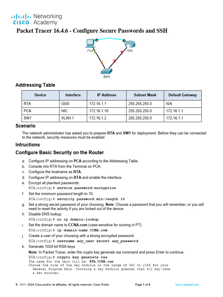 16.4.6 - 16.5.1 Packet Tracer Labs | PDF | Password | Computer Network