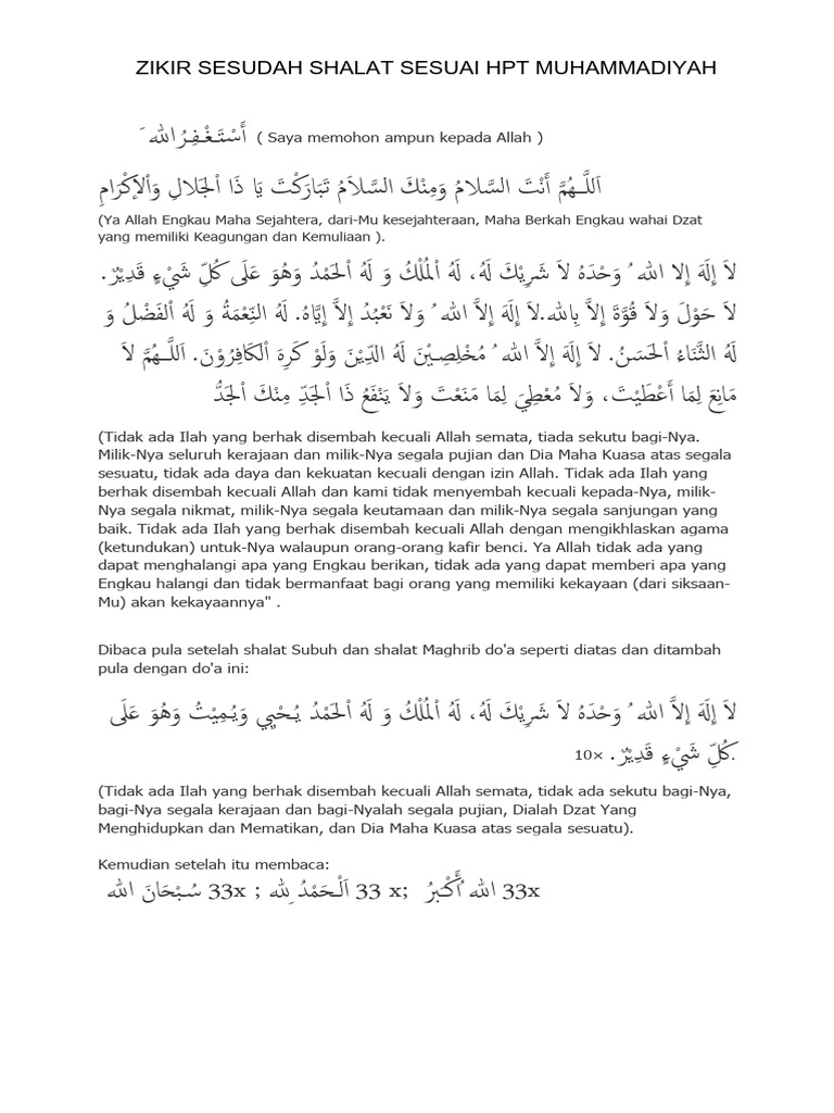 Dzikir dan Doa Setelah Sholat Muhammadiyah | PDF