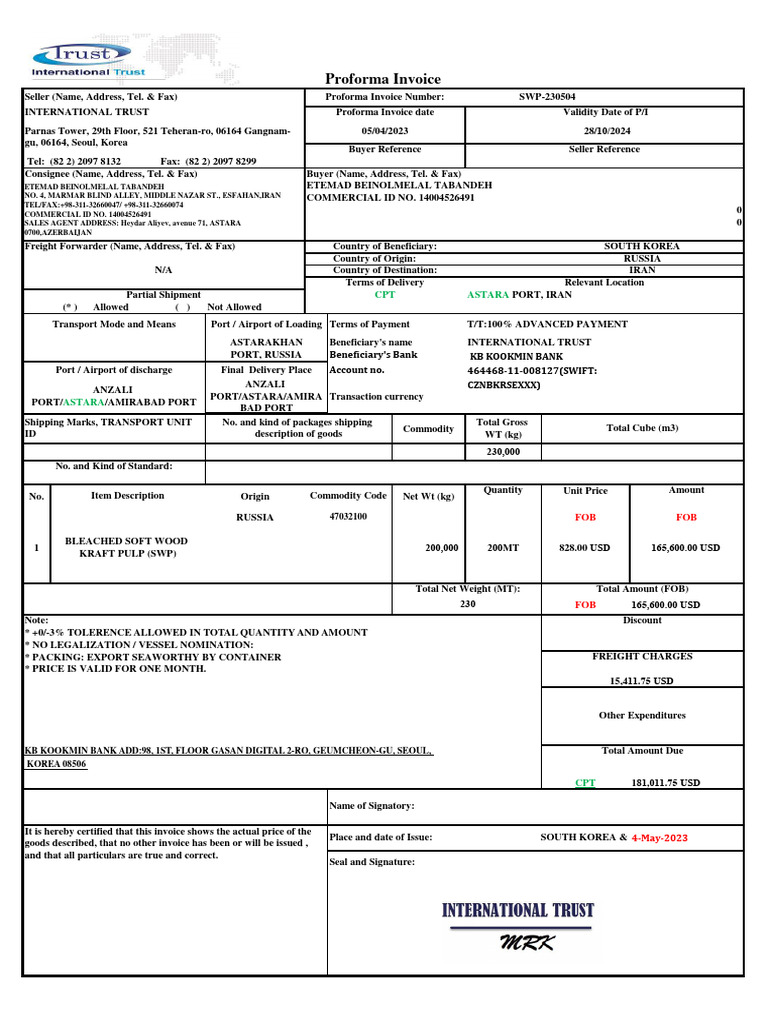Proforma Invoice: Astara CPT | PDF | Economies