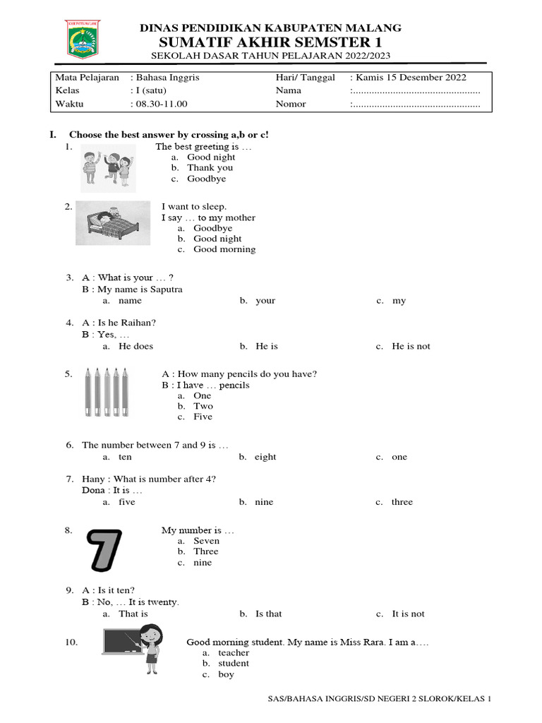 Exam First Grade 1 | PDF