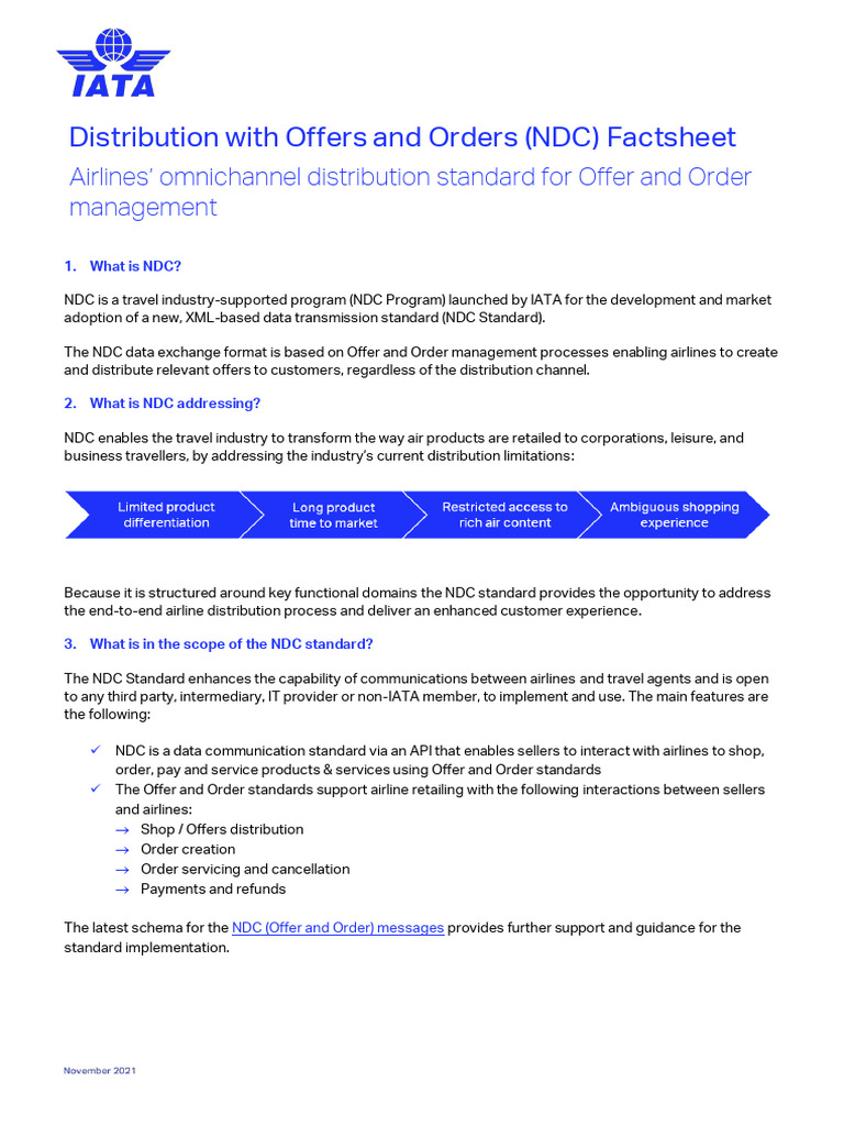 Distribution With Offers and Orders (NDC) Factsheet | PDF | Airlines ...