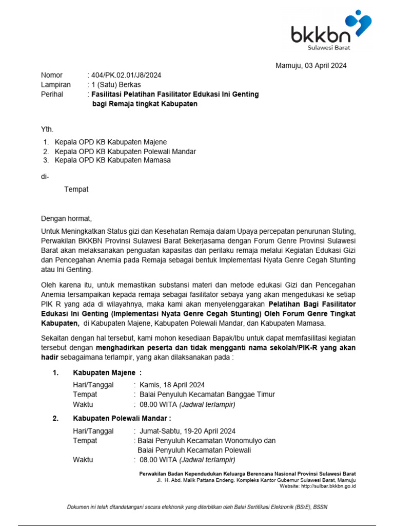 Surat Fasilitasi Ini Genting Majene-Polman-Mamasa | PDF
