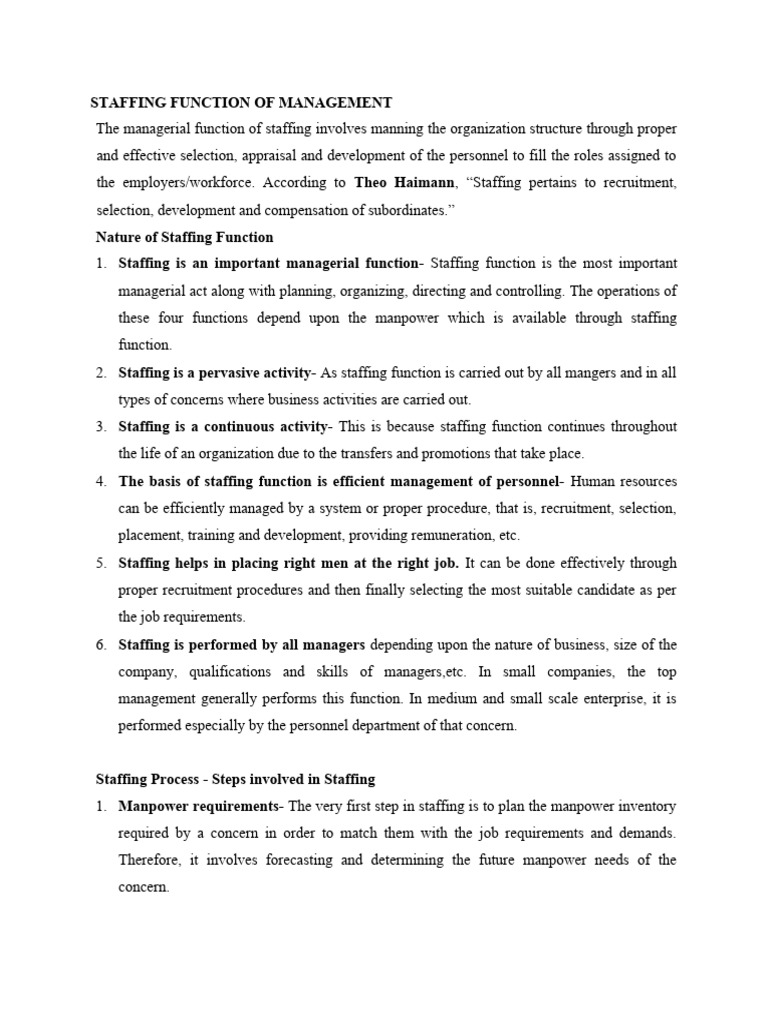 Staffing Function of Management | PDF | Human Resources | Employment