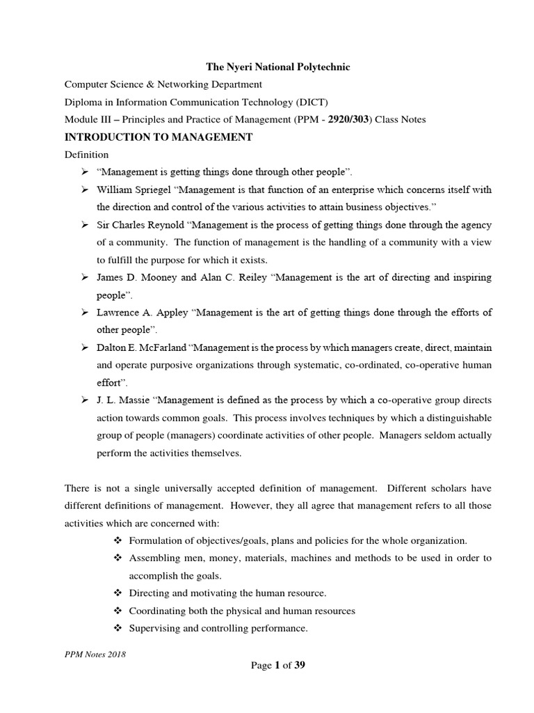 PPM Topic I Notes | Download Free PDF | Leadership | Theory