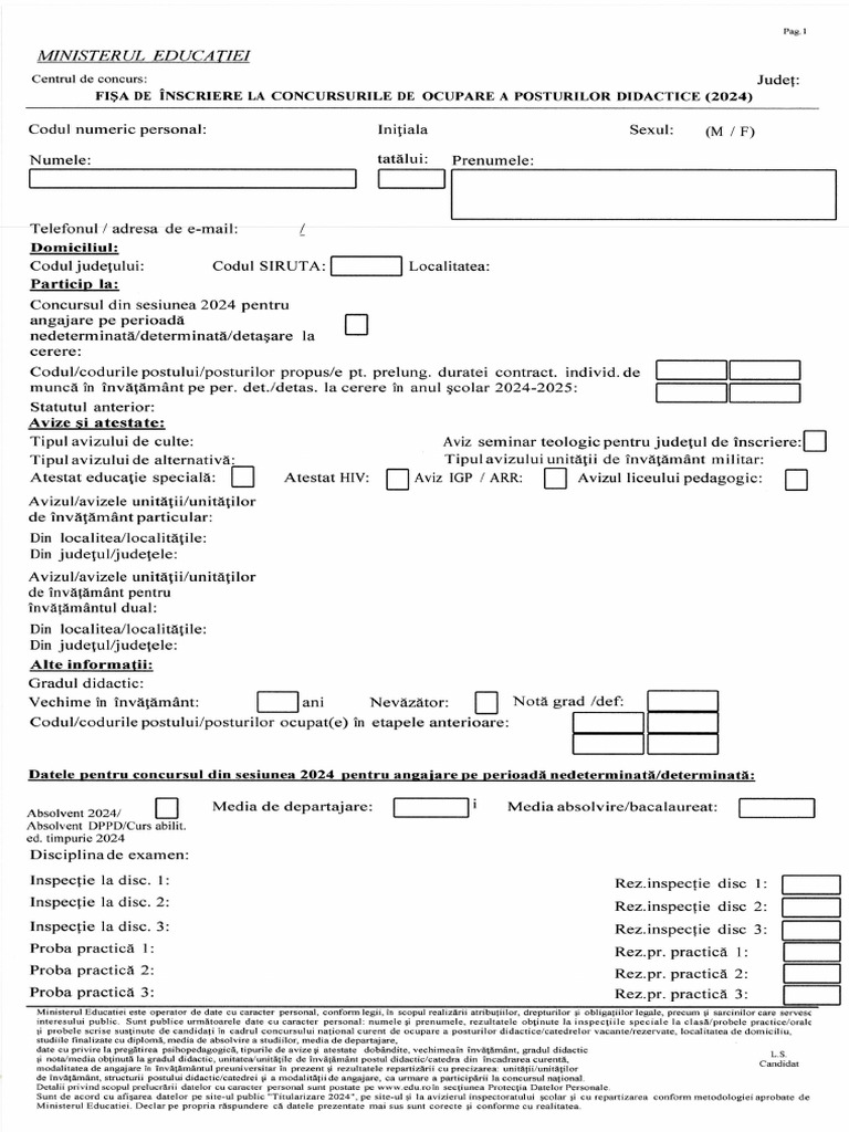 Fisa de Inscriere La Concurs 2024 | PDF