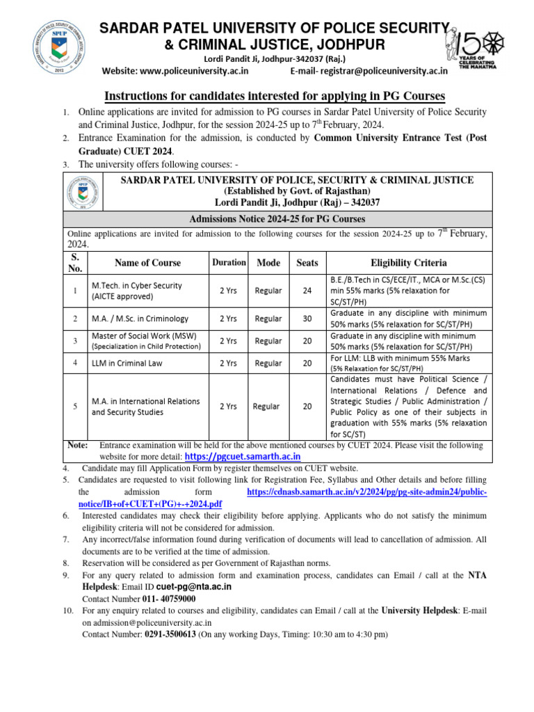 Instructions For Post Gradudate Courses (CUET 2024) | PDF ...