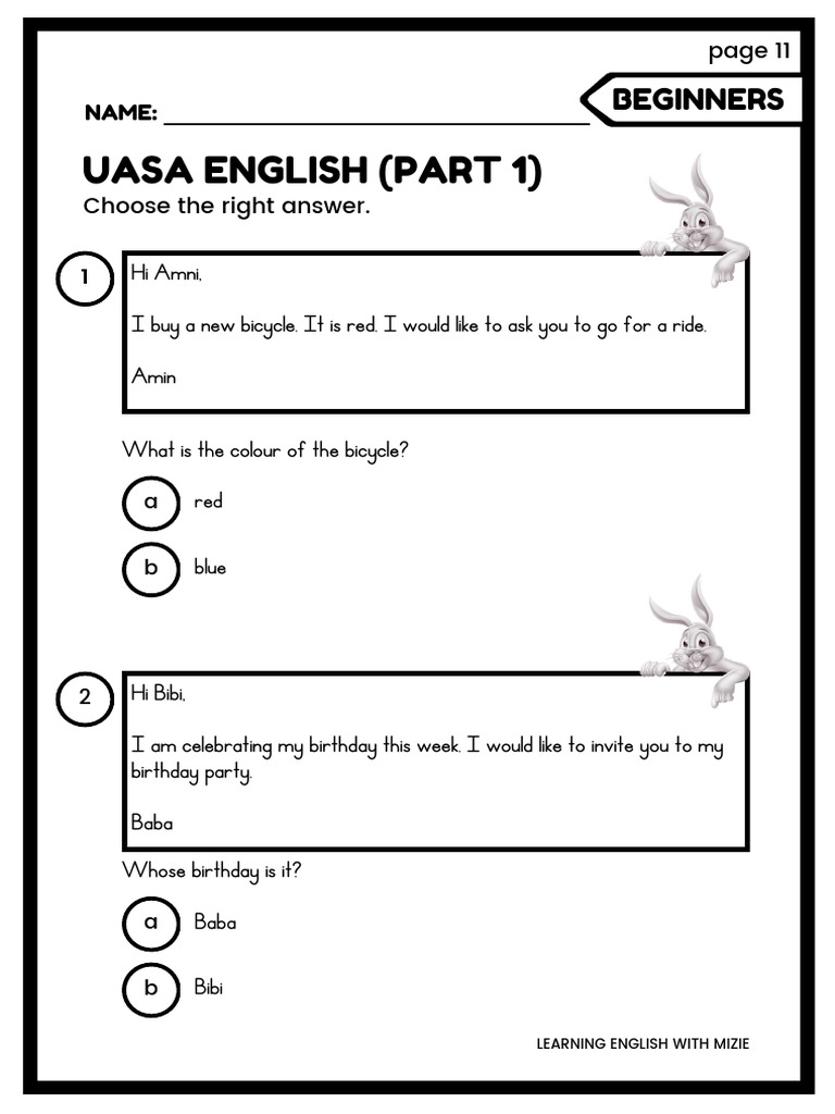 UASA English Practice for Beginners | PDF