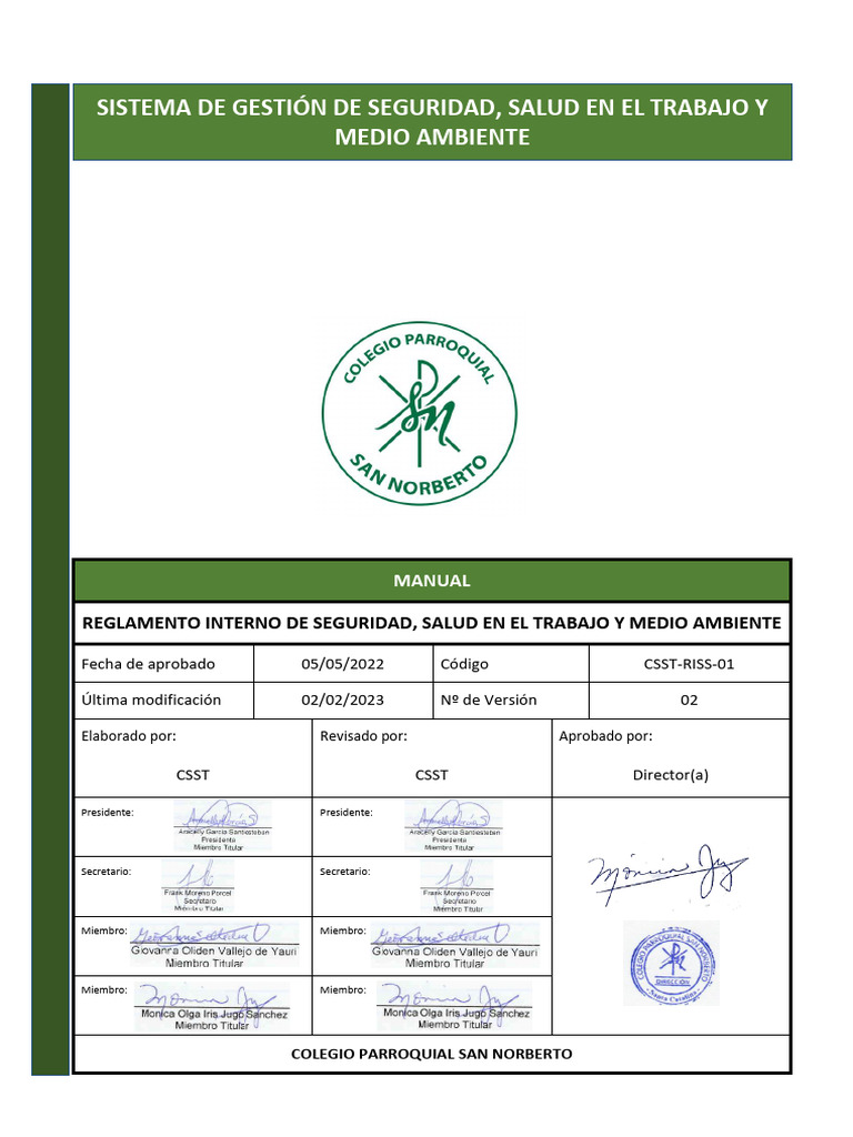 Reglamento Interno de Seguridad, Salud en El Trabajo y Medio Ambiente 2023 | Descargar gratis ...