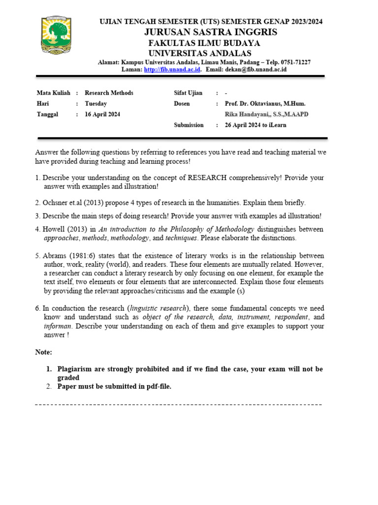 Adi Darmawan (2110731017) - MID EXAM RESEARCH METHODS | PDF ...