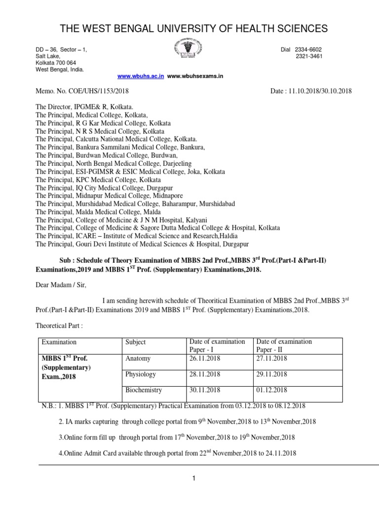 Examination Schedule 1 | PDF | Kolkata | Life Sciences