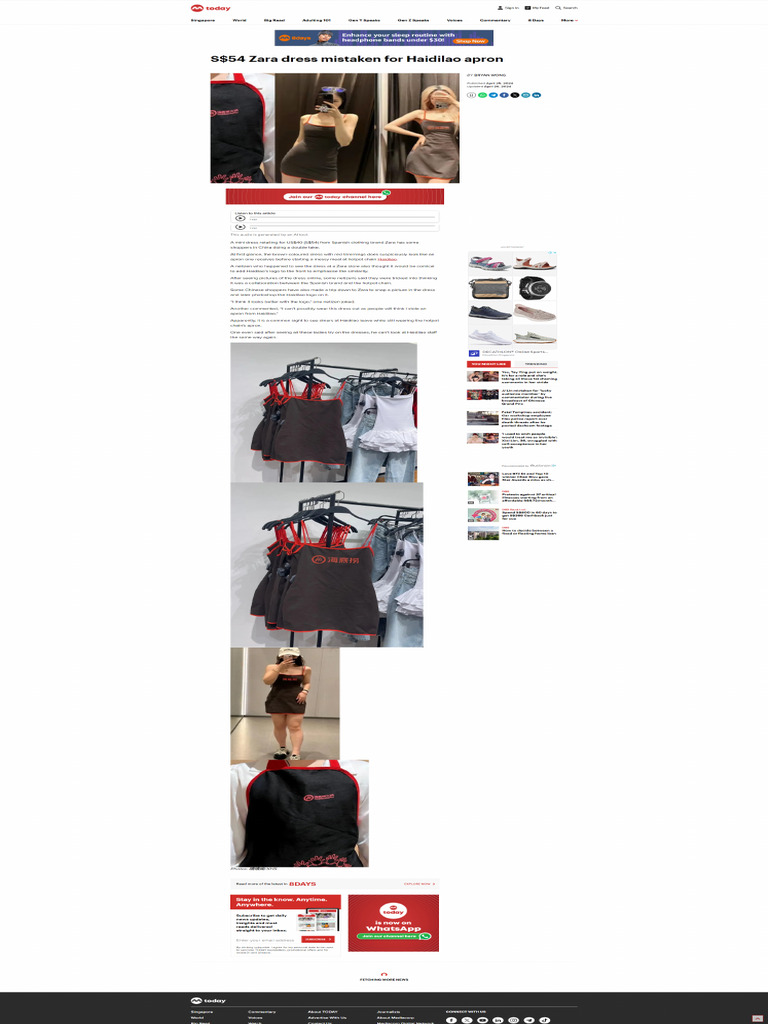 Screencapture Todayonline 8days s54 Zara Dress Mistaken Haidilao Apron ...