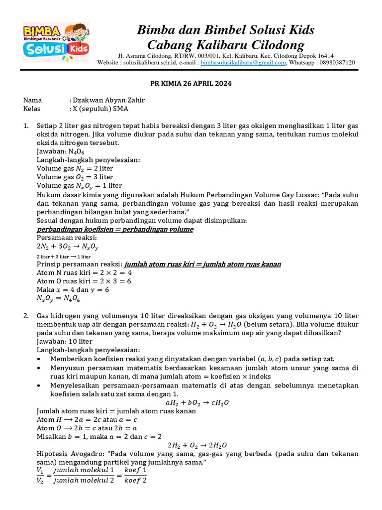 Rumus dan Volume Reaksi Gas Kimia | PDF