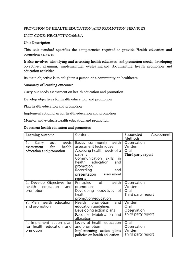 Health Education and Promotion Services | PDF | Health Education ...