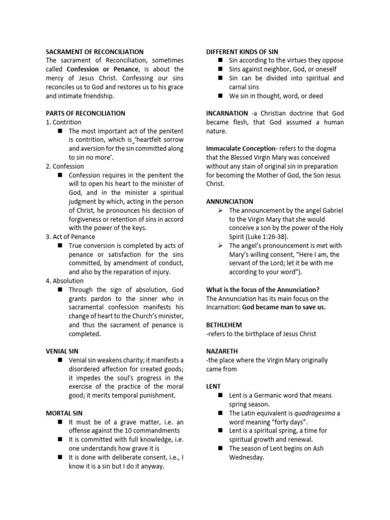 VS 104 Final Reviewer | PDF | Penance | Lent