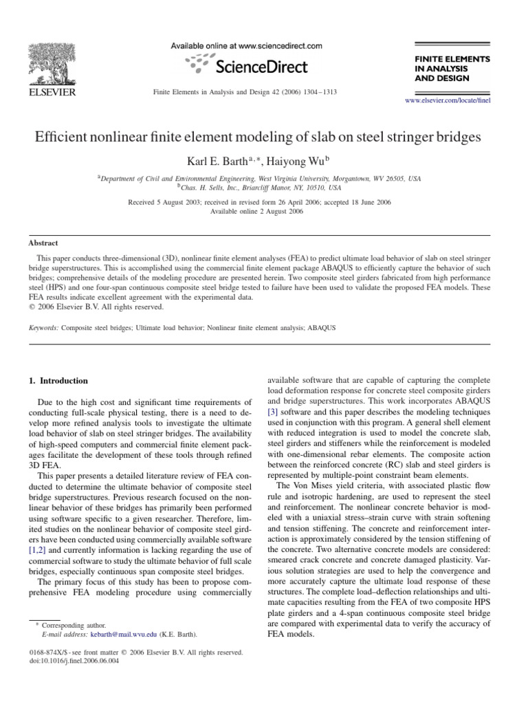 Ef Cient Nonlinear Nite Element Modeling of Slab On Steel Stringer ...