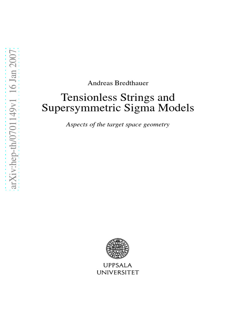 Tensionless Strings and Supersymmetric Sigma Models: Andreas Bredthauer | PDF | String Theory ...