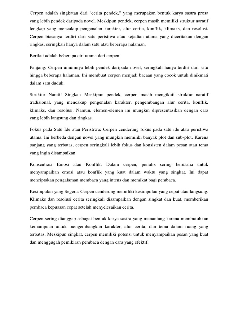Pengertian dan Ciri-Ciri Cerpen | PDF
