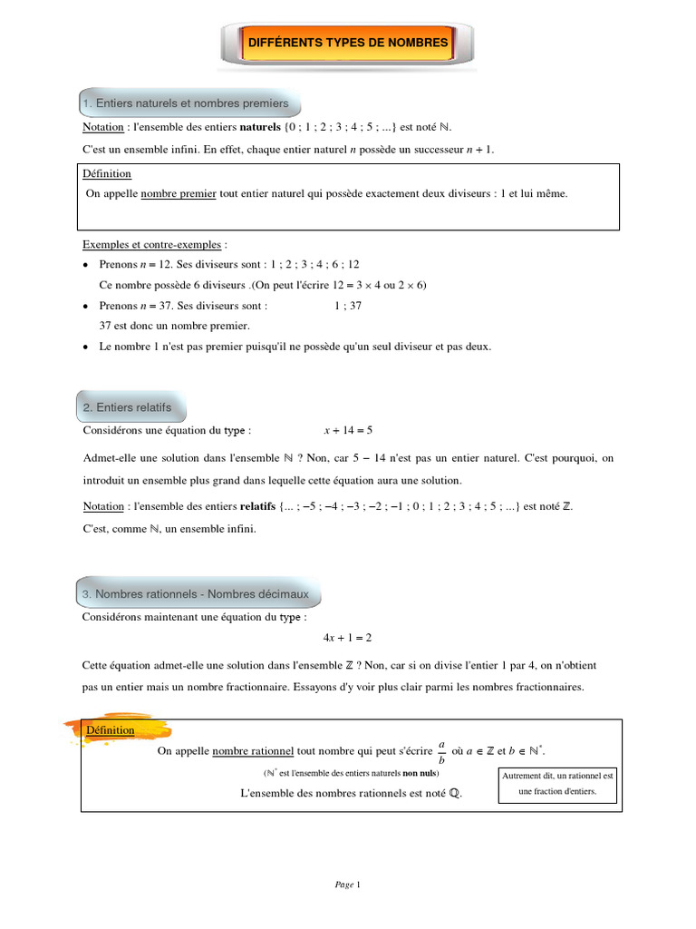 Types d'ensembles de nombres mathématiques | PDF | Nombre rationnel ...