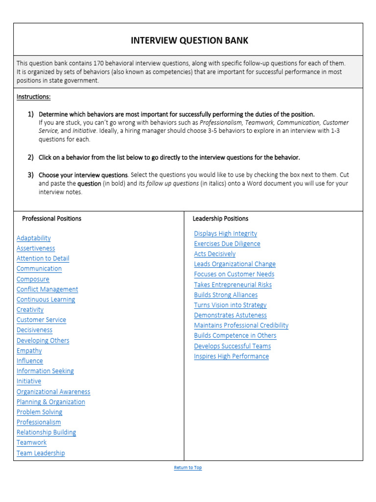 Interview Question Bank | PDF | Leadership | Knowledge