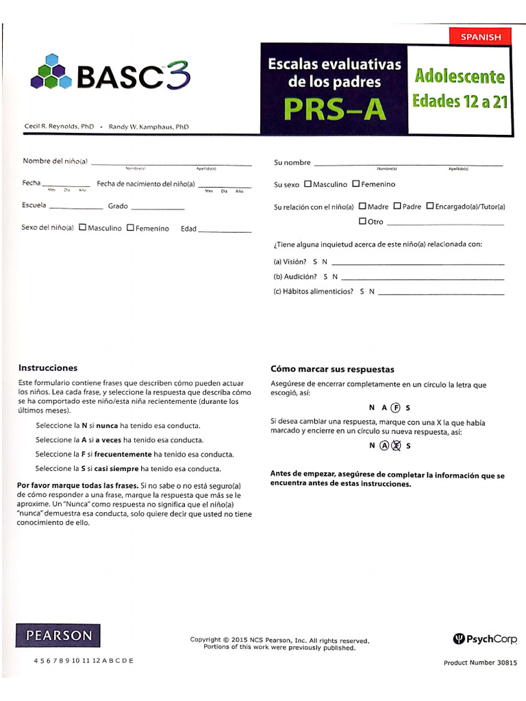 BASC-3 (PRS-A) para Padres | PDF