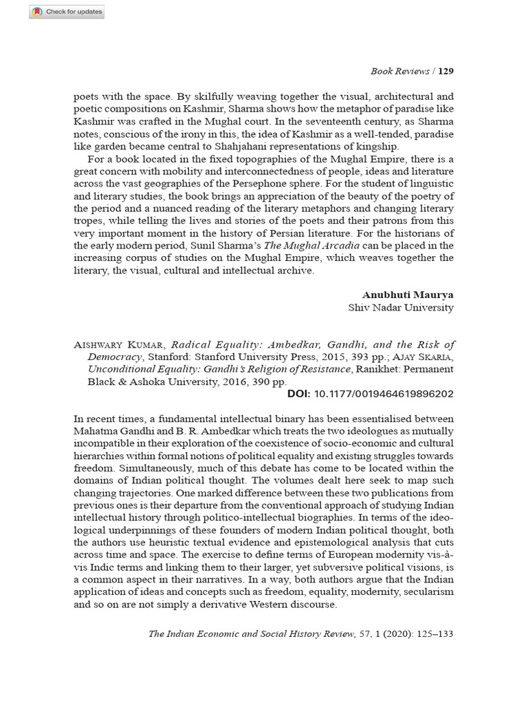 Rai 2020 Book Review Aishwary Kumar Radical Equality Ambedkar Gandhi ...