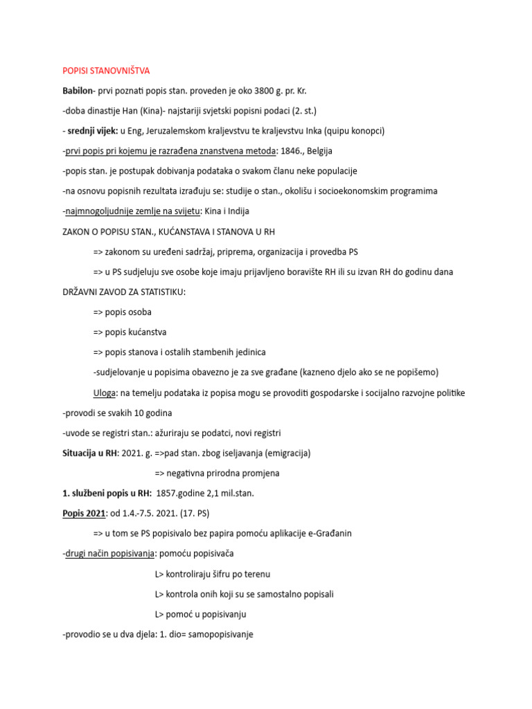 Geo Skripta Popis Stanovništva | PDF