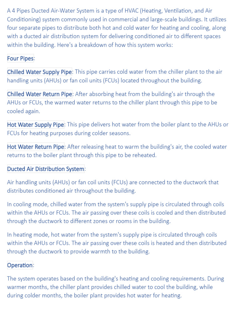 4 Pipes Ducted HVAC System Explained | PDF | Duct (Flow) | Air Conditioning