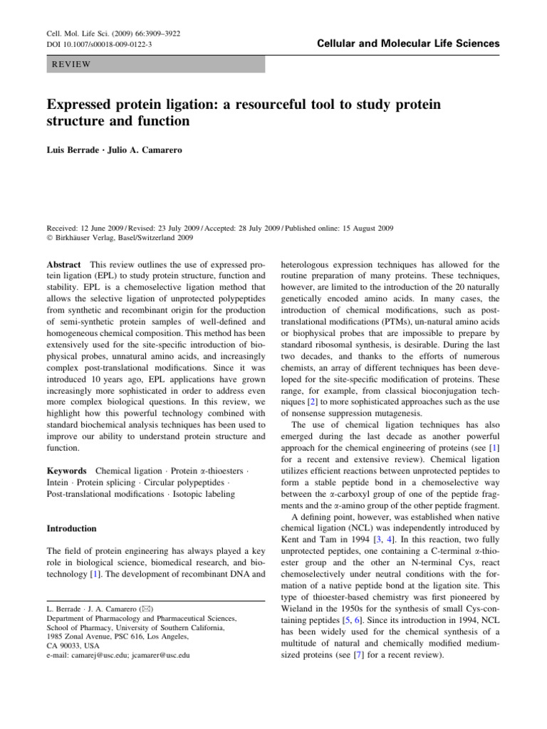 expressed protein ligation | PDF | Proteins | Biotechnology