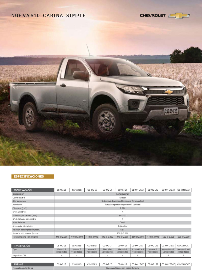 ficha-tecnica-chevrolet-s10-cs | PDF | Tracción en las cuatro ruedas | Coche