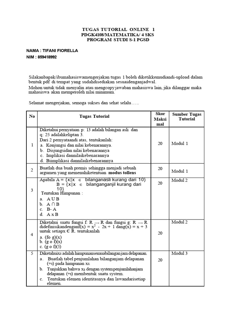 Tugas 1 Tuton MTK | PDF