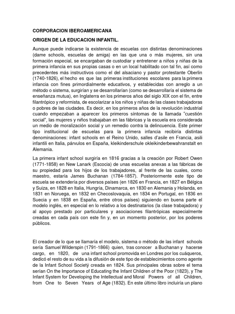 Historia de La Educacion Infantil - 065106 | PDF | Educación de la ...
