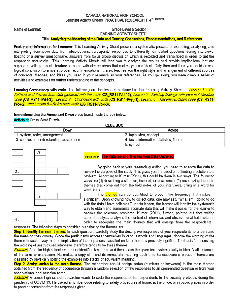 Pr1 4th Quarter Learning Activity Sheets | PDF | Survey Methodology | Data