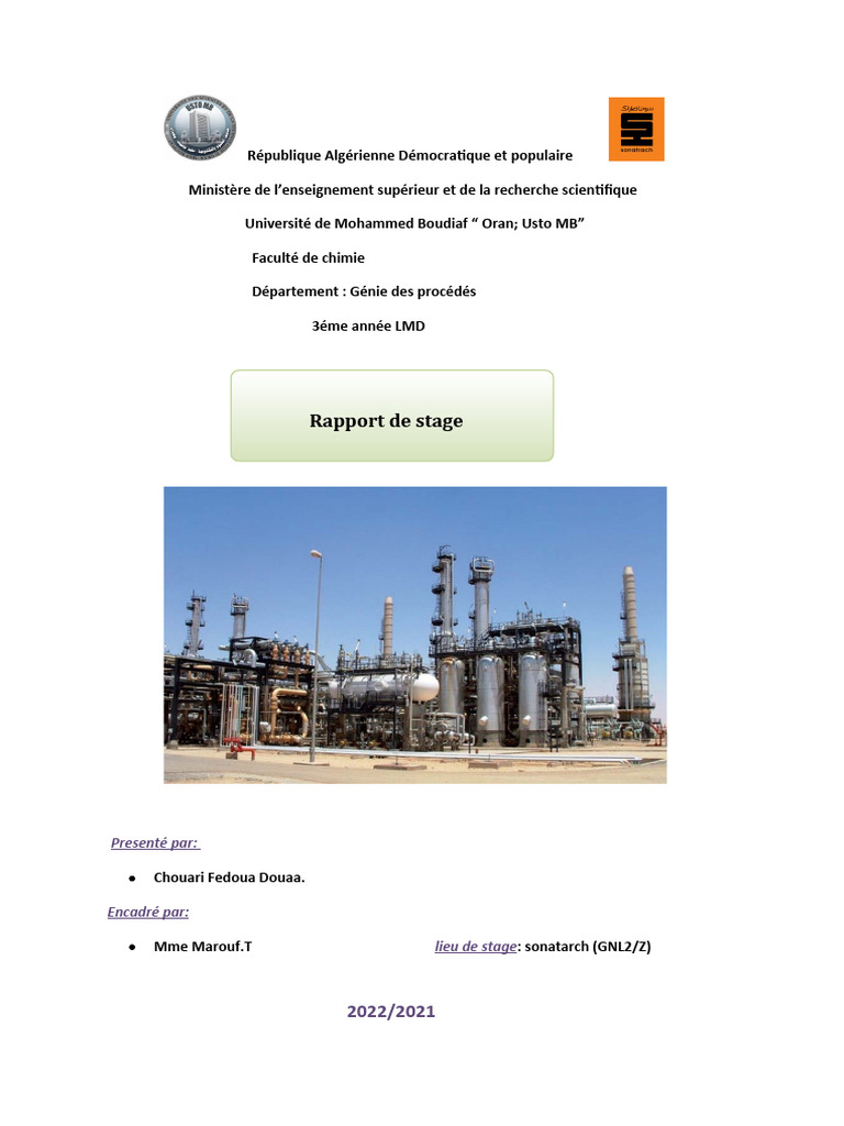 Rapport de stage au complexe GL2Z | PDF | Gaz naturel liquéfié | Gaz ...